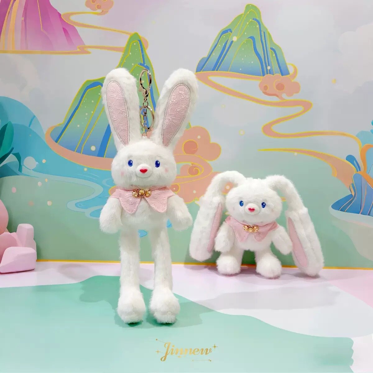 Забавный новый китайский стиль выдвижной плюшевый кулон в виде кролика, брелок с вытягивающимися ушками, аксессуар для сумки