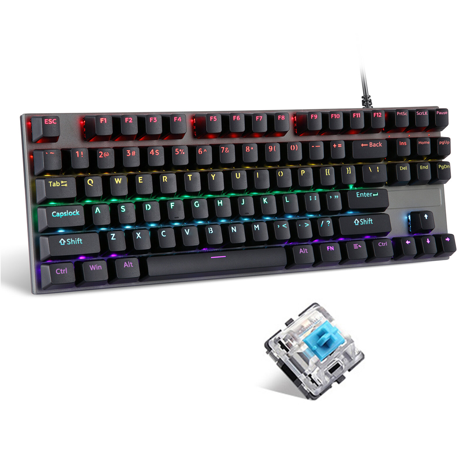 IBlancod K87 Клавиатура Механическая Проводная 87 Клавиш Металлическая Панель Двухцветная Инжекционная Клавиша 20 Эффекта Освещения Черный Синева Переключатели