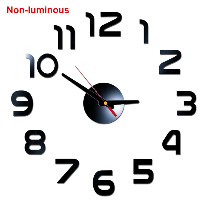 Зеркальные 3D настенные часы Черный, No Luminous A1