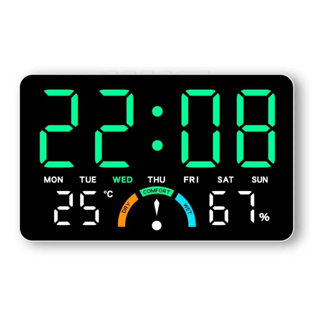 Настенные часы электронные White-Green 22:08
