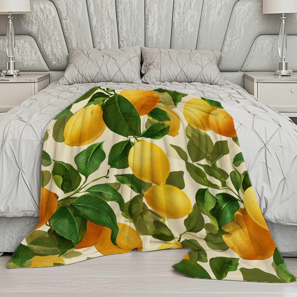Лимонный цветочный узор; фланелевое одеяло