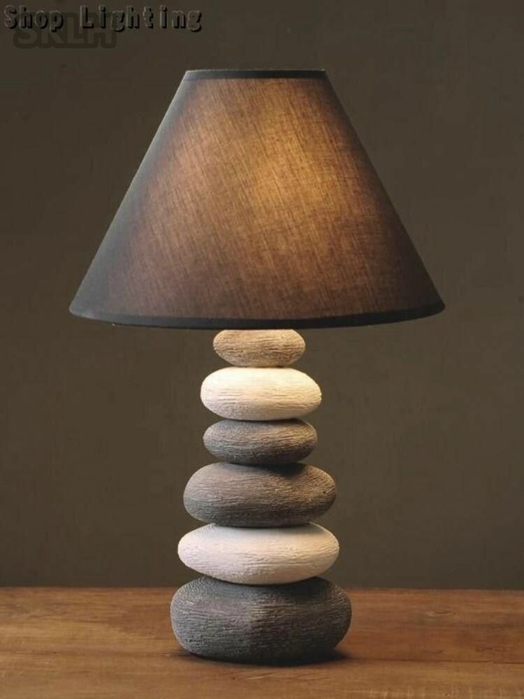 Настольная лампа из каменной ткани в стиле ваби-саби-