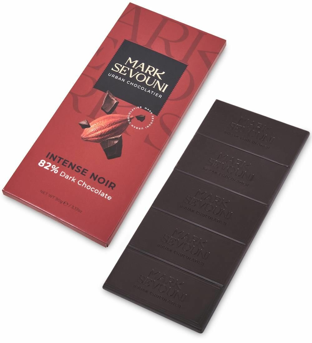 Плитка из 82% горького шоколада 90гр (Mark Sevouni) A2189634 Mark Sevouni, Какао тёртое, какао-порошок, сахар, какао масло, эмульгатор: лецитин соевый, ароматизатор: ванилин. Содержание общего сухого ост