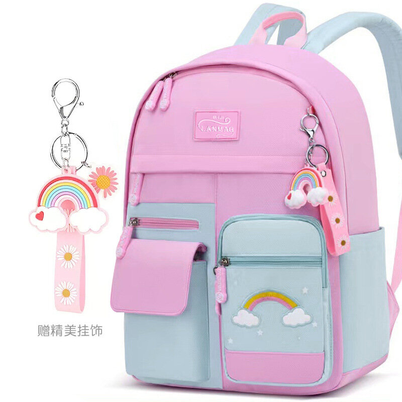 Сумка для девочек с градиентным цветом для начальной школы ультралегкая рюкзак с антикражей подарок-подвеска школьная сумка для детей голубой пудровый большой