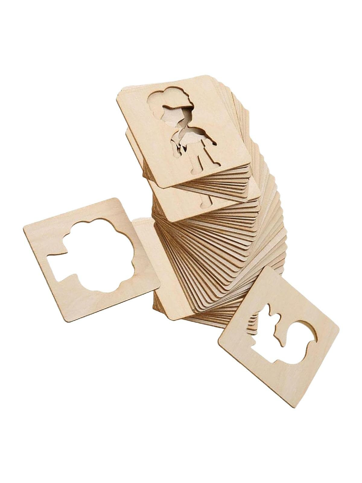 60шт многоразовых трафаретов для рисования 2,95x2,95-дюймовые выдолбленные деревянные шаблоны для детей