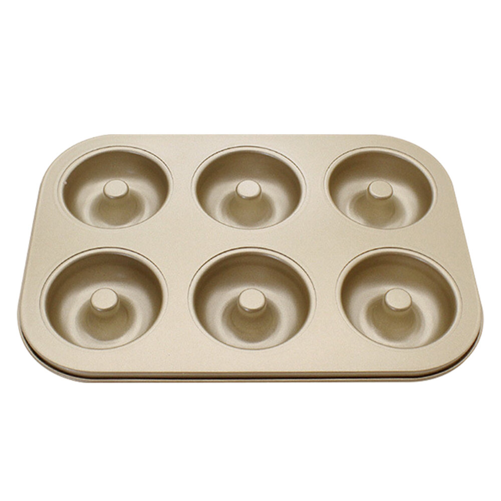 1PC 6 Cavity Nonstick Donut Bakeware Food-grade Carbon Baking Kitchen DIY Donut Baking Tray Gold 265*185*23mm 297g