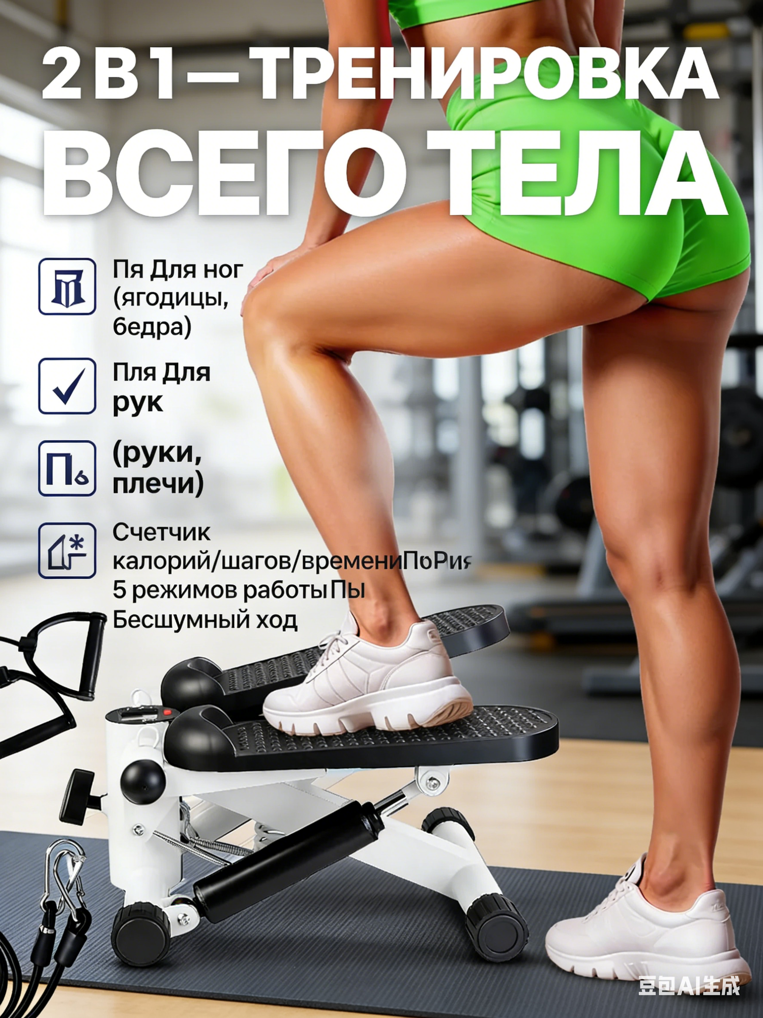 Степпер для ног, с эспандером, гидравлический, для дома и зала, черный