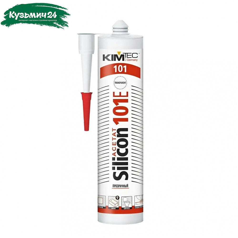 Герметик силиконовый Kim Tec Silicon 101E, для внутренних и наружных работ, прозрачный, 280 мл, 1 шт.