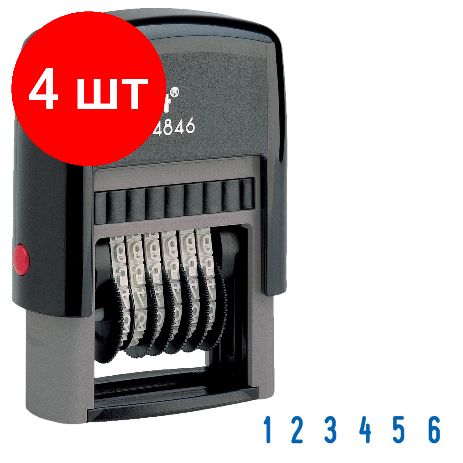 Комплект 4 шт, Нумератор 6-разрядный, оттиск 25х4 мм, синий, TRODAT 4846, корпус черный