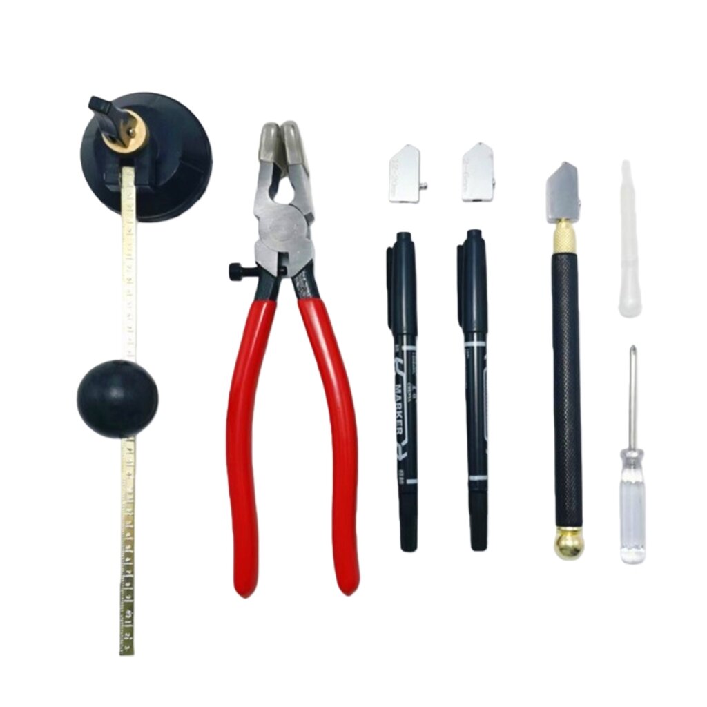 Регулируемый Круглый Стеклорез с Круглой ручкой-Набалдашником и Присоской со Стеклянными Плоскогубцами Стеклорез для резки стекла