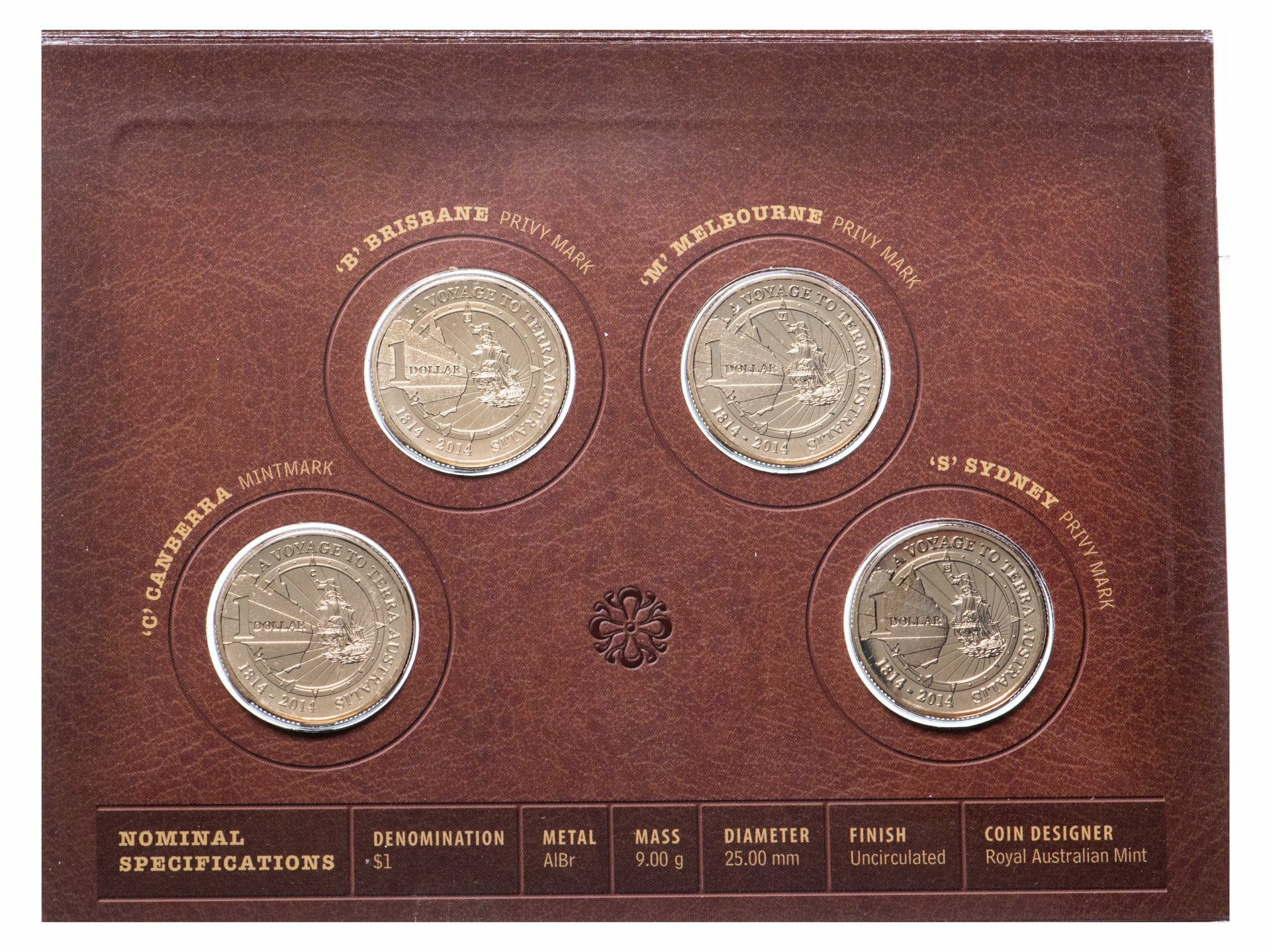 Австралия набор 1 доллар 2014 "Открой для себя Австралию" из 4 монет, Алюминиевая бронза, в сохранности UNC