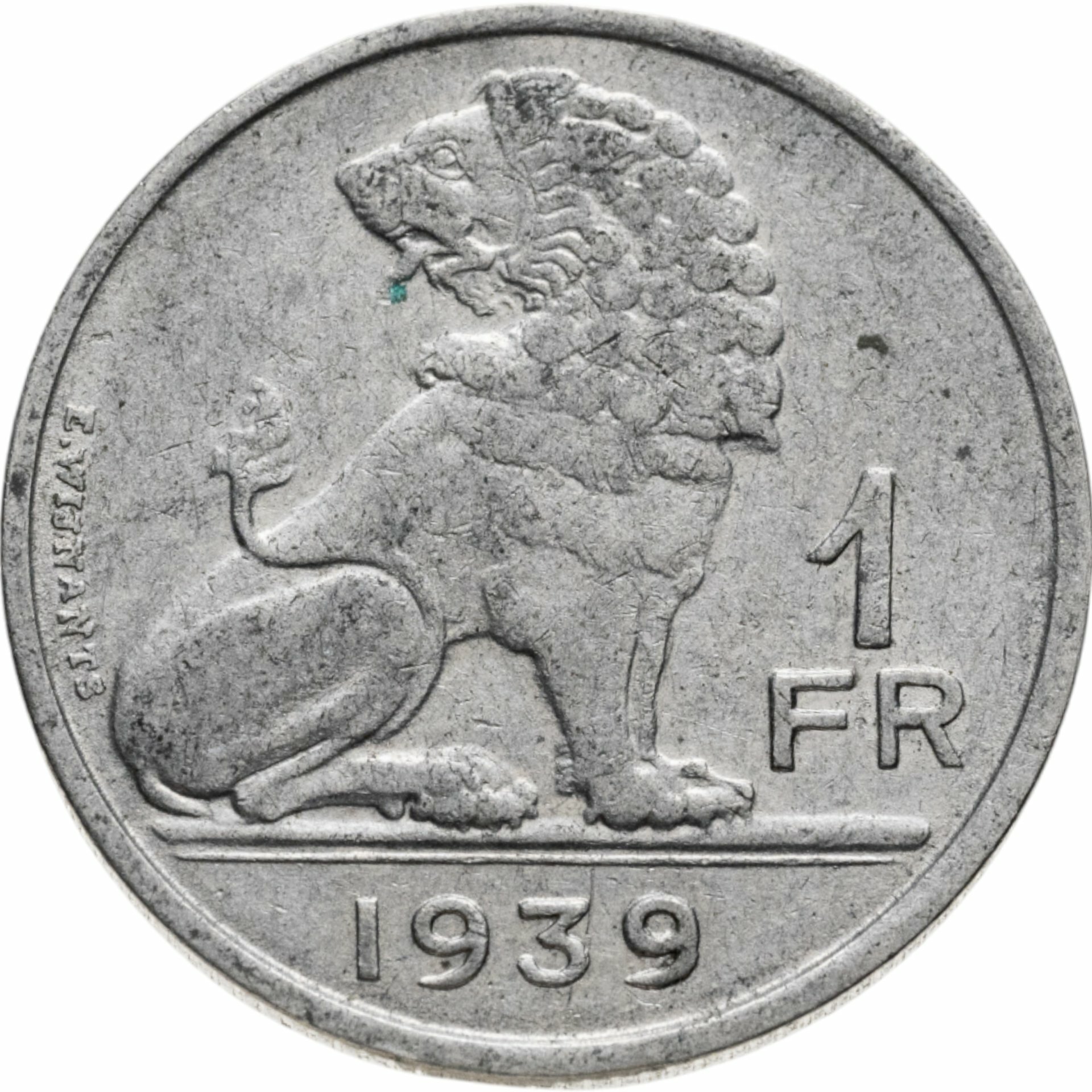 Бельгия 1 франк 1939, Никель, в сохранности VF-XF