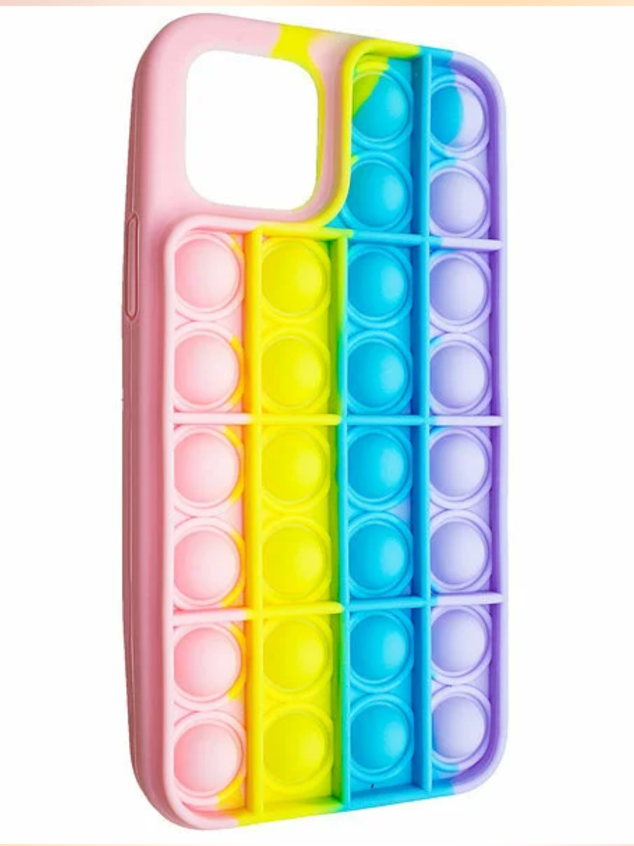 Чехол Антистресс Pop It для iPhone 12/12 Pro (розовый/желтый/голубой/сиреневый)