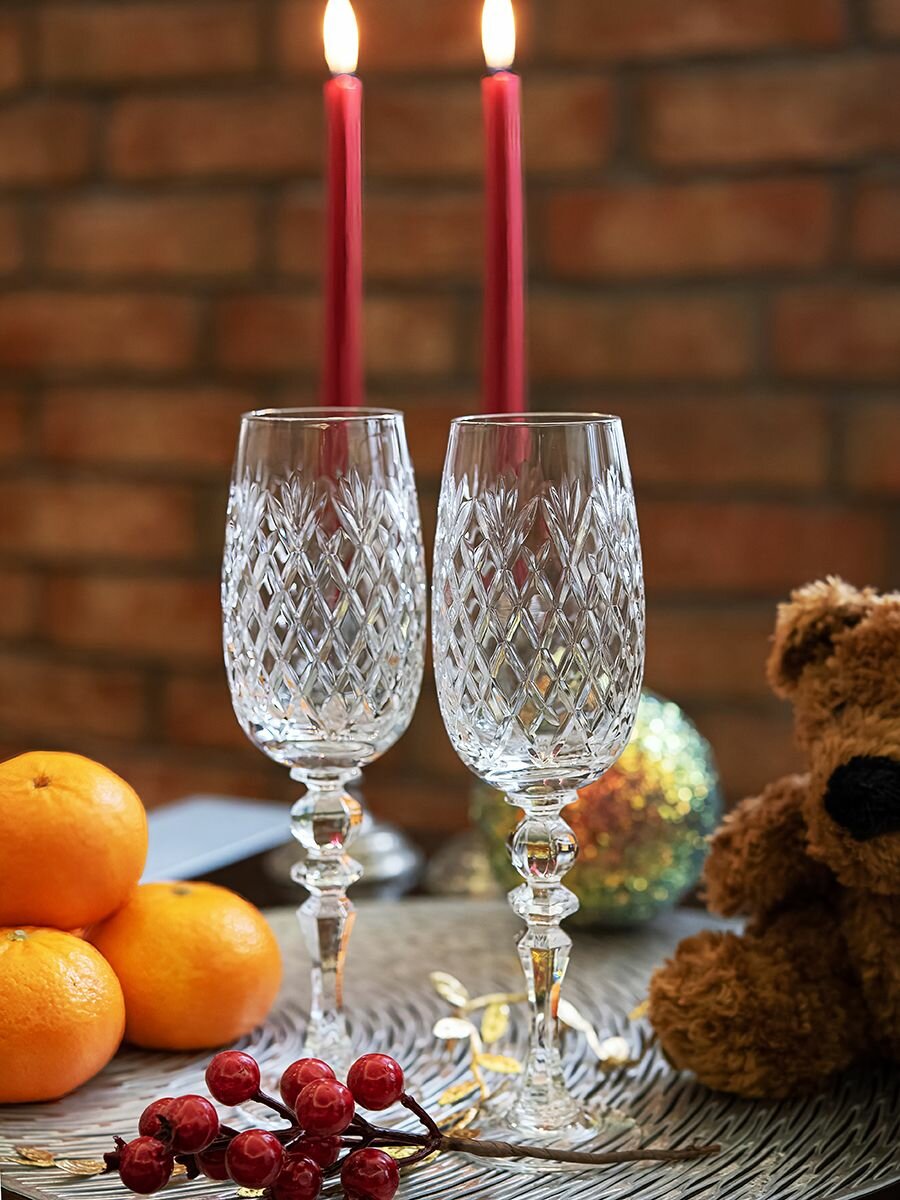 Хрустальные бокалы для шампанского, игристых вин, объем 210 мл, фужеры набор 2 шт, Неман 7565 900/300