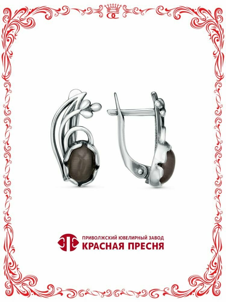 Серьги, кошачий глаз синтетический