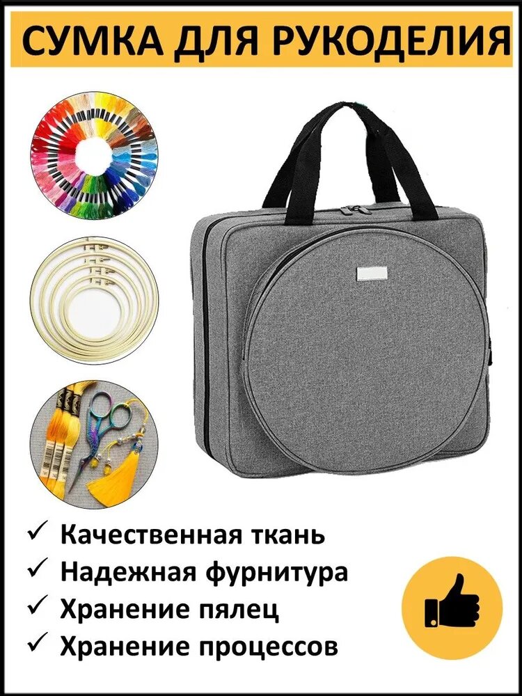Органайзер для рукоделия серого цвета, сумка для хранения ниток, иголок и других принадлежностей