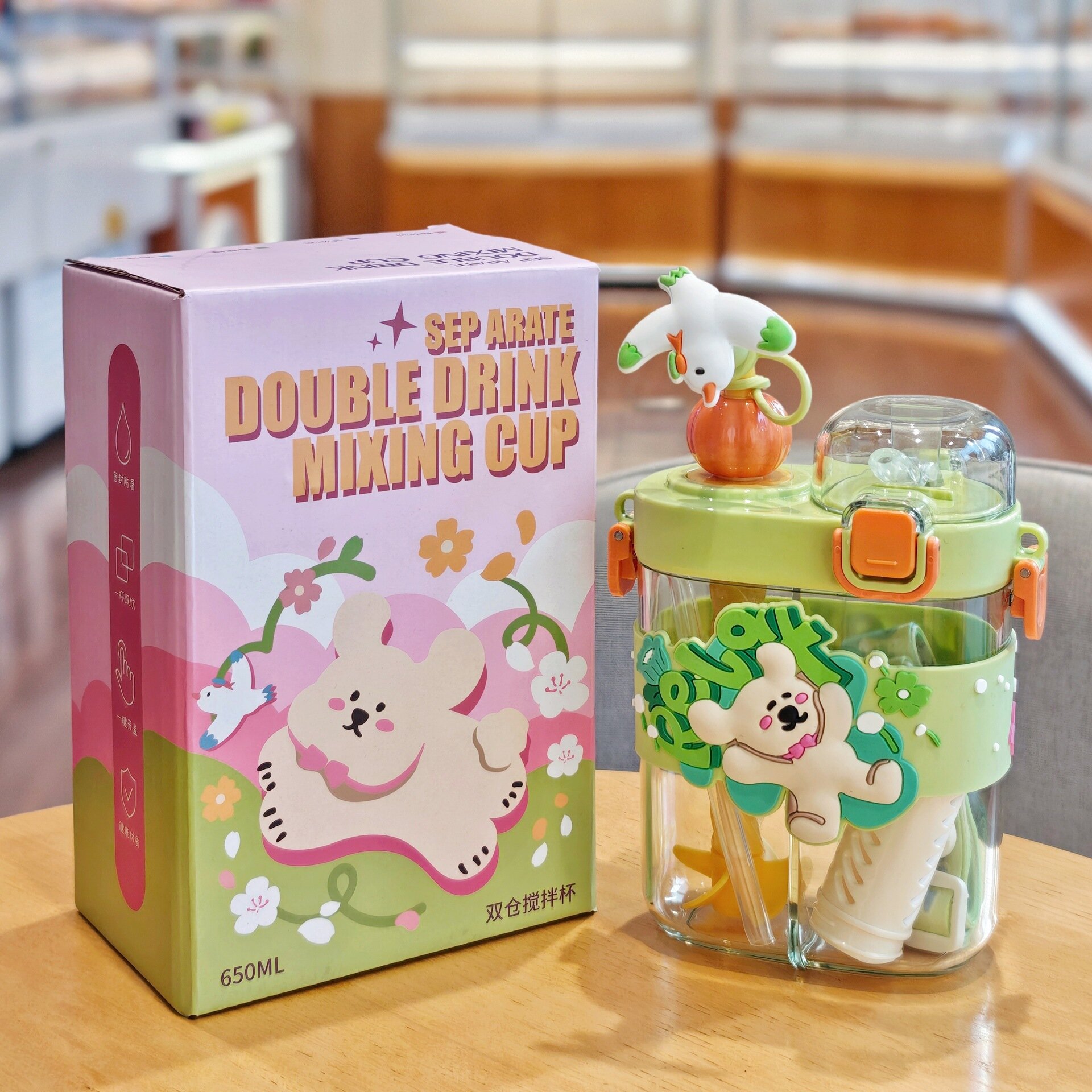 Кружка с двумя отделениями, креативная кружка с трубочкой, студенческая кружка, детская пластиковая кружка с трубочкой оптом