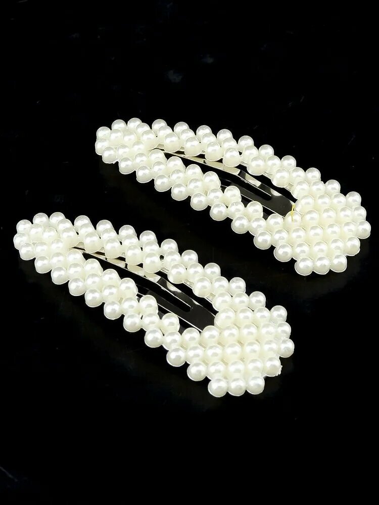 Комплект заколок для волос 2 шт с жемчугом, Набор жемчужных заколок для волос / детские крабики клик-клак