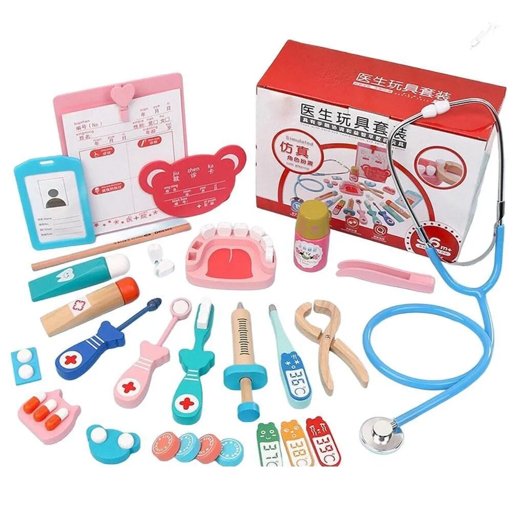 Набор доктора стоматолога деревянный игровой со съемными зубами на магнитах, челюстью и игрушечными инструментами, сюжетно-ролевые игры в дантиста