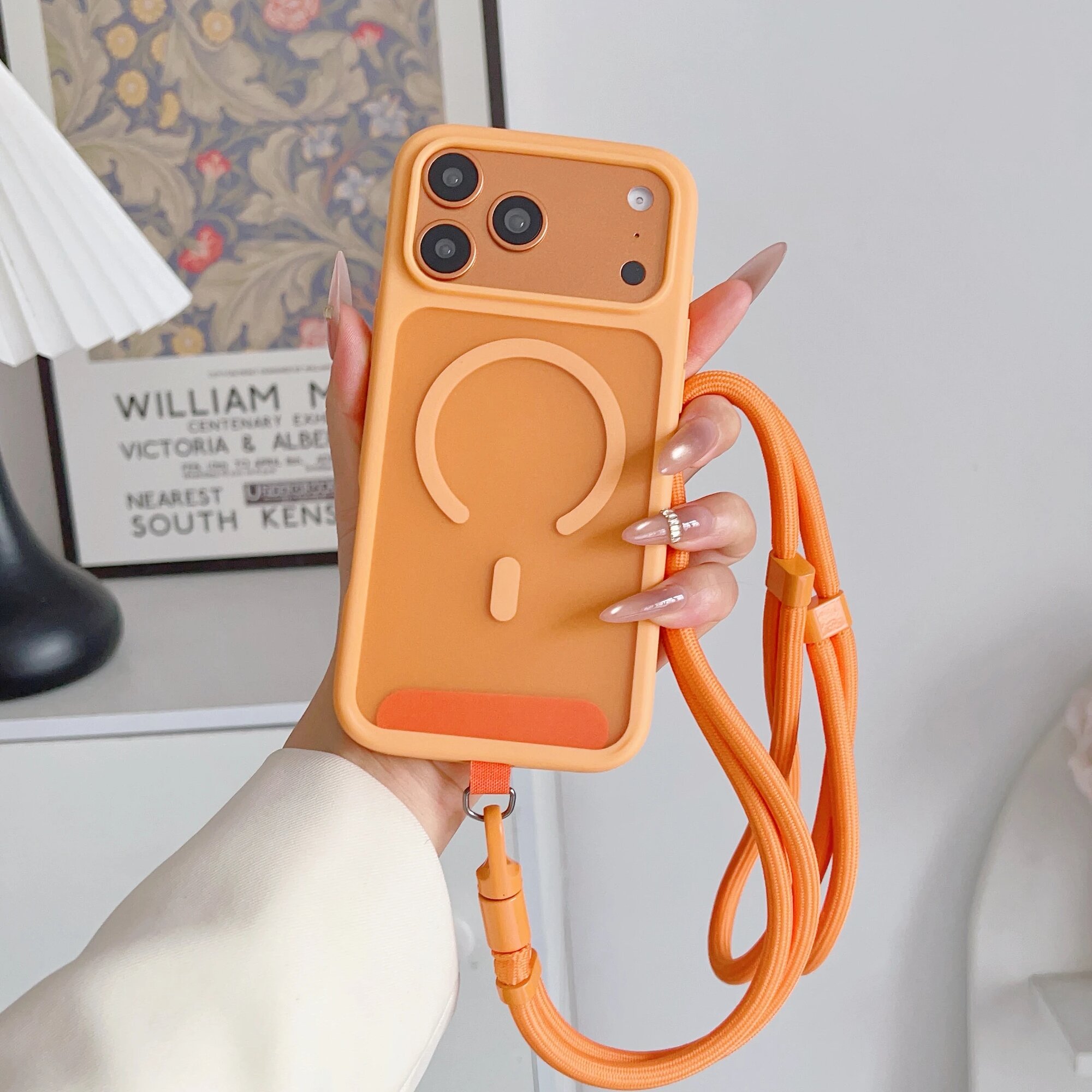Матовый магнитный ремешок-шнурок для чехла Magsafe для iPhone 17 Pro Max 16 15 Orange, iPhone 15