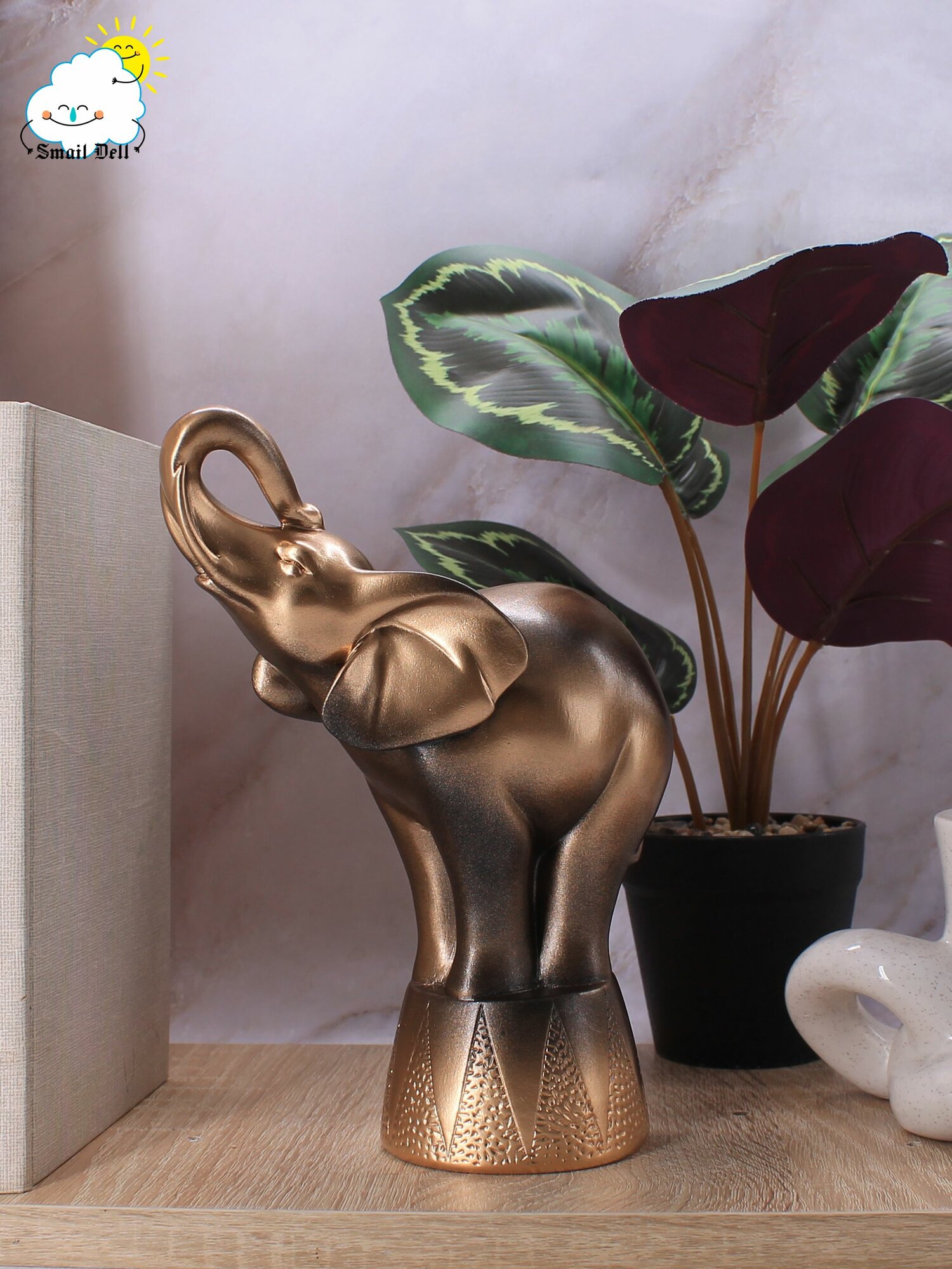 Статуэтка Слон на тумбе , гипс , 21 см , цвет бронза