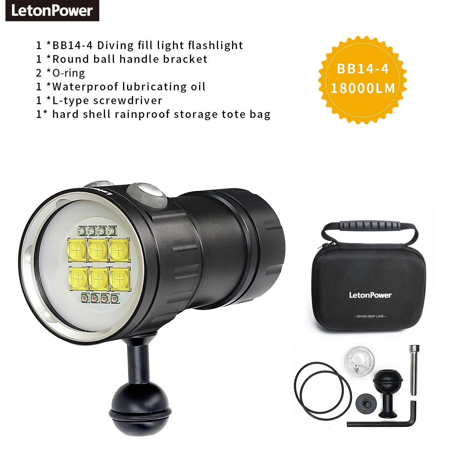 LetonPower BB14-4 подводный фонарь 18000LM