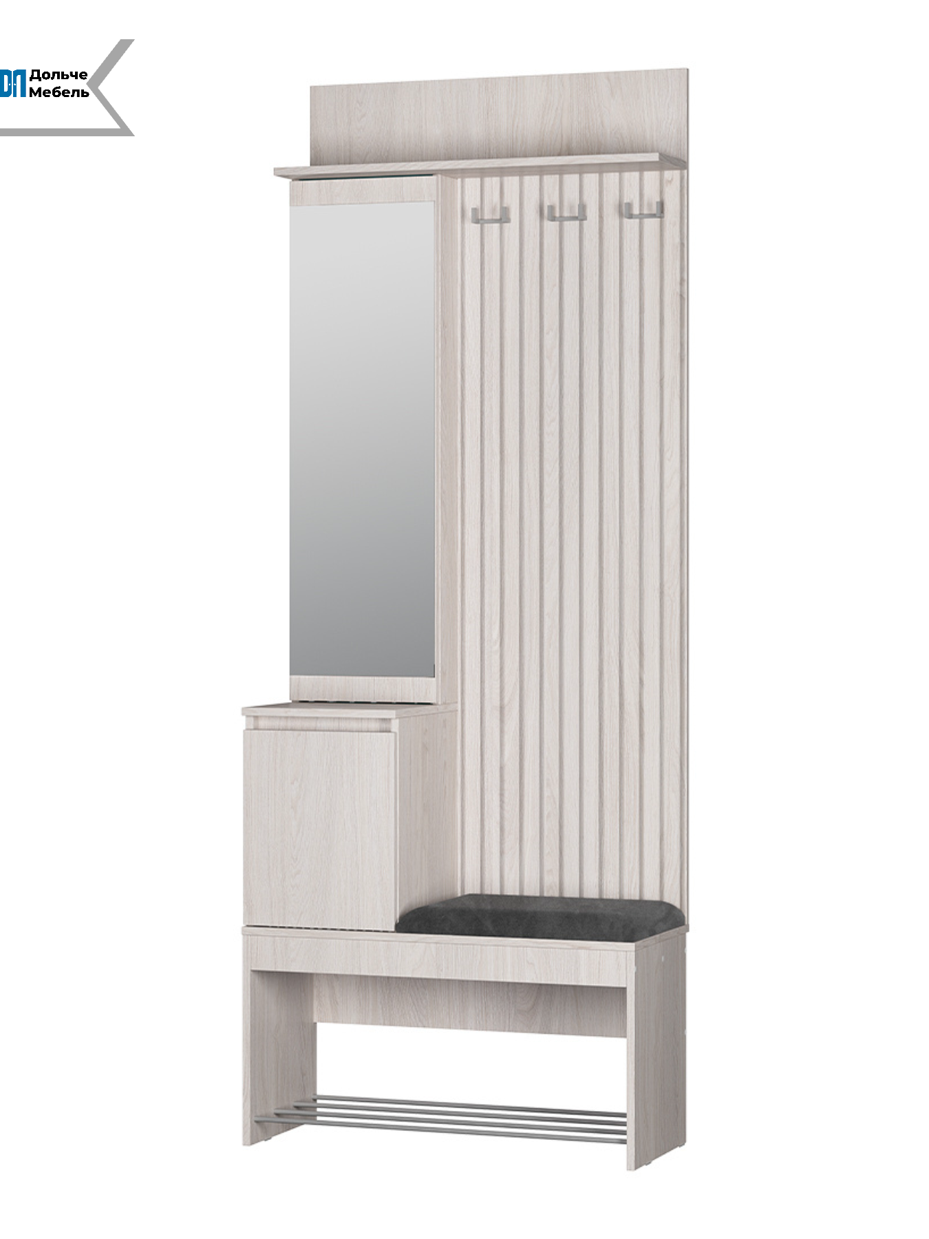 Прихожая Лама ПР-07 с зеркалом и обувницей, прихожая мебель в коридор для узкого коридора, ясень белый / графит