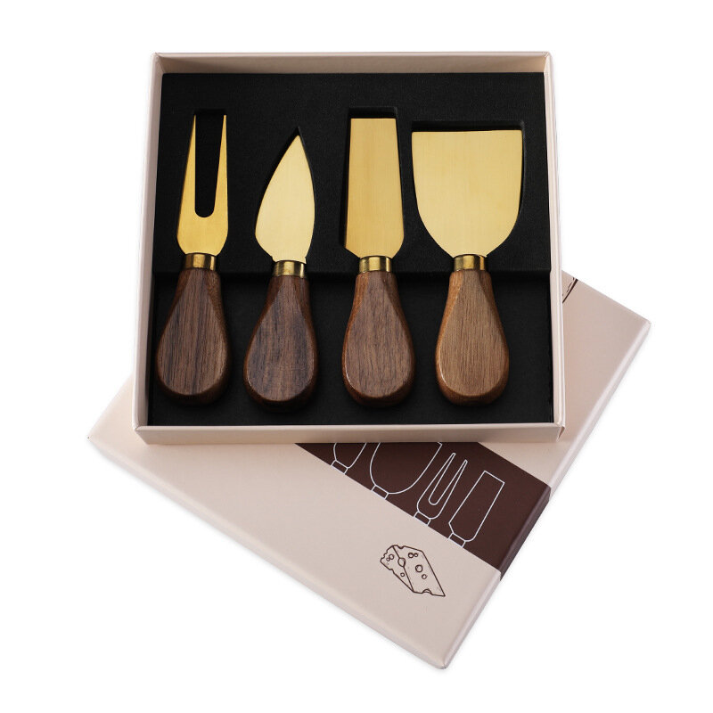 Набор кухонных ножей для сыра с ручкой из орехового дерева, 4 предмета, нержавеющая сталь, подарочная коробка