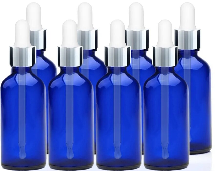 Дорожный флакон/Пустой флакон/Флакон для масла и сыворотки /Флакон косметический с пипеткой 50 мл, 8 шт синий силвер