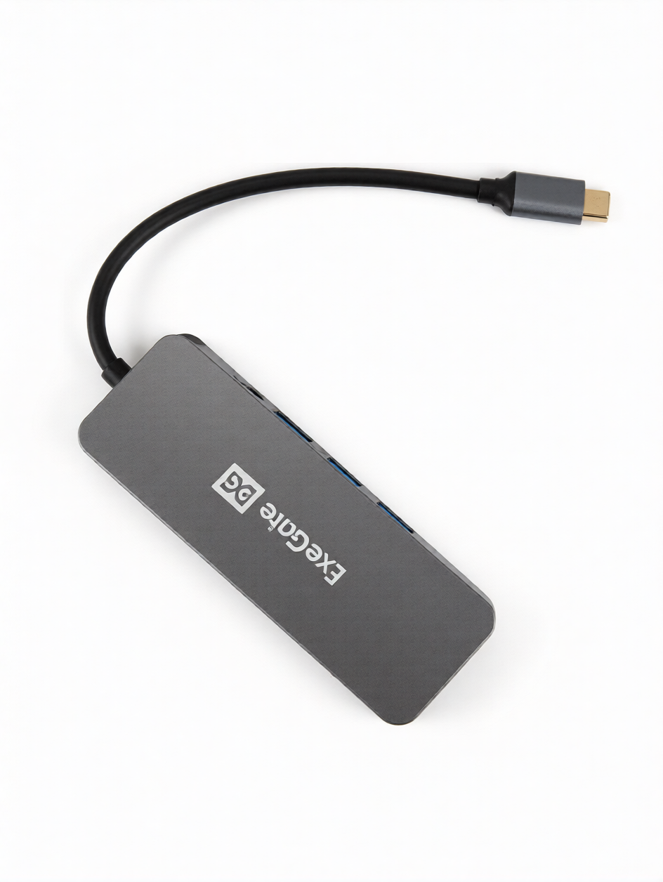 Док-станция Exegate EX293984RUS 5-в-1 (кабель-адаптер USB Type-C --> 3xUSB3.0 + PD 60W + HDMI 4K@30Hz, Plug&Play, серый)