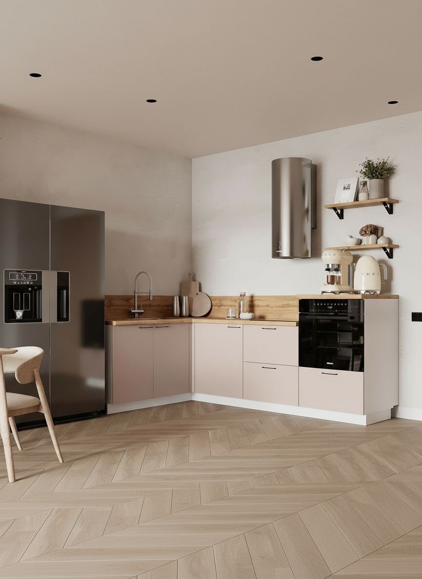 ARNIKA Кухонный гарнитур со столешницей "Дакия" угловой 1,5мх2,4м (без пм), цвет крем, фасад Эмаль