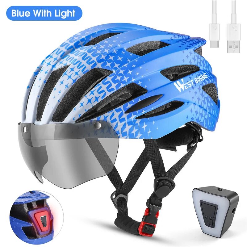 West Biking велосипедный шлем для горного и шоссейного велоспорта Синий, B Blue 1 Lens
