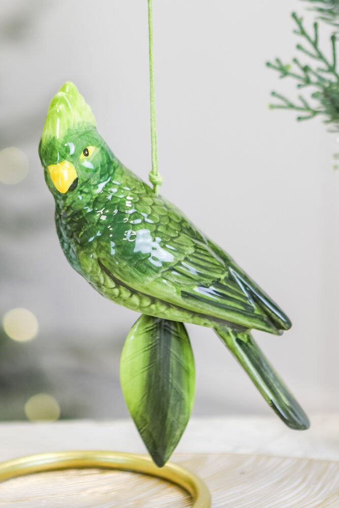 Подвесное украшение-колокольчик попугай корелла зелёный, керамика, 20 см, EDG 016266-95-2