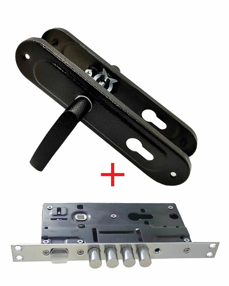 Комплект замок врезной ЛУЧ 635-НТО с ручками на планке для "китайских" дверей