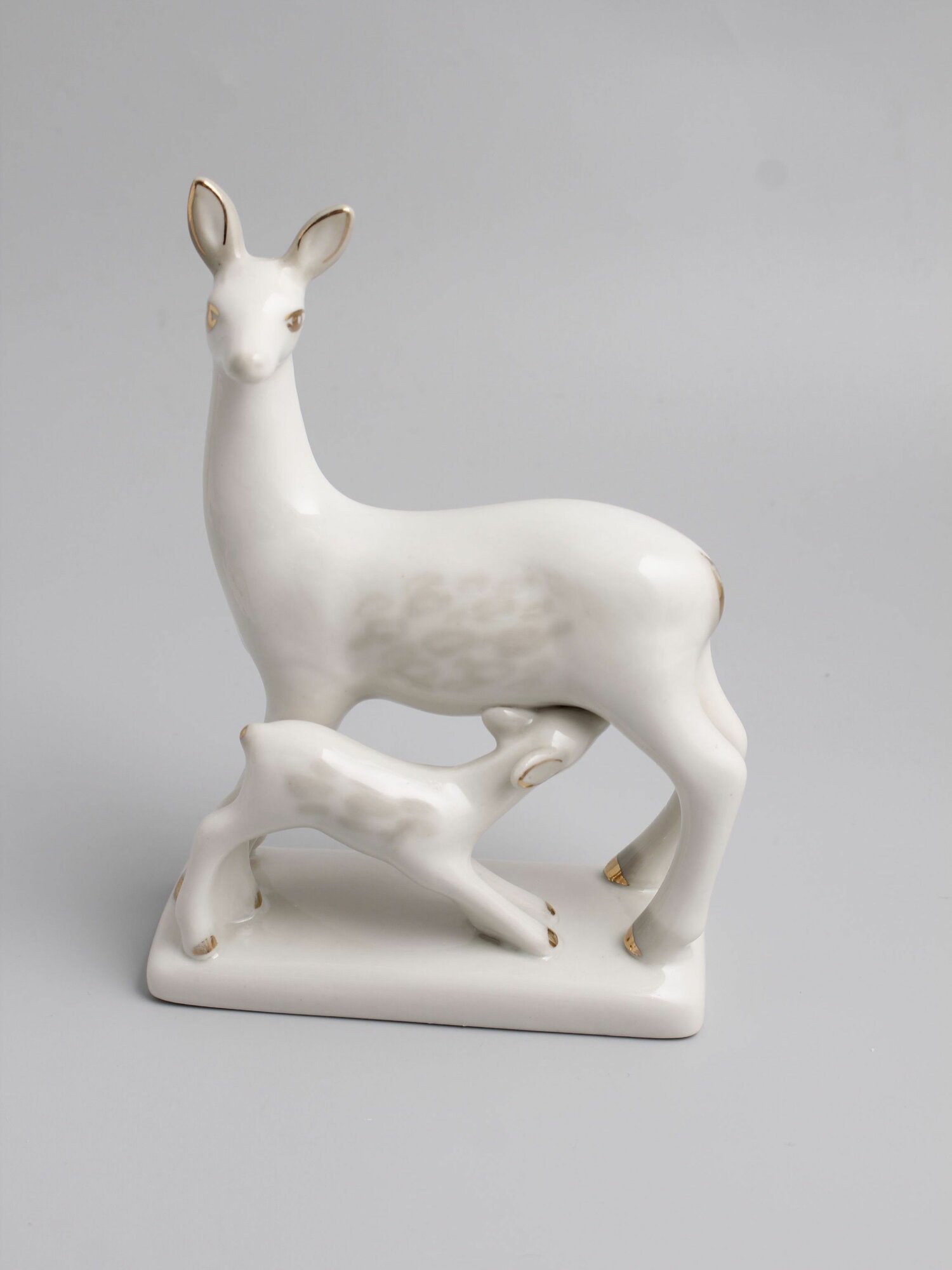 Антикварная статуэтка "Косуля с малышом", фарфор, Полонский завод, 1960-е г.