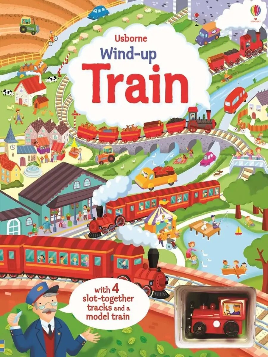 Usborne Wind-Up Train книжка с заводной игрушкой поезд | Получается длинный пазл.