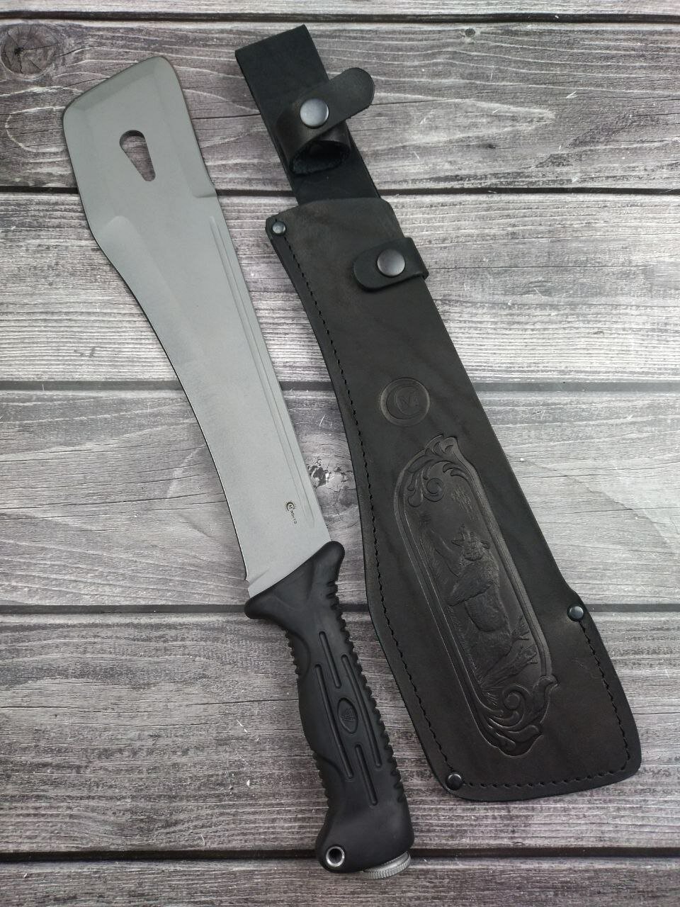 Мачете-2.1, сталь 65х13, рукоять эластрон, цельнометаллический, ножны из натуральной кожи, Официальный магазин производителя Мастерская Семина