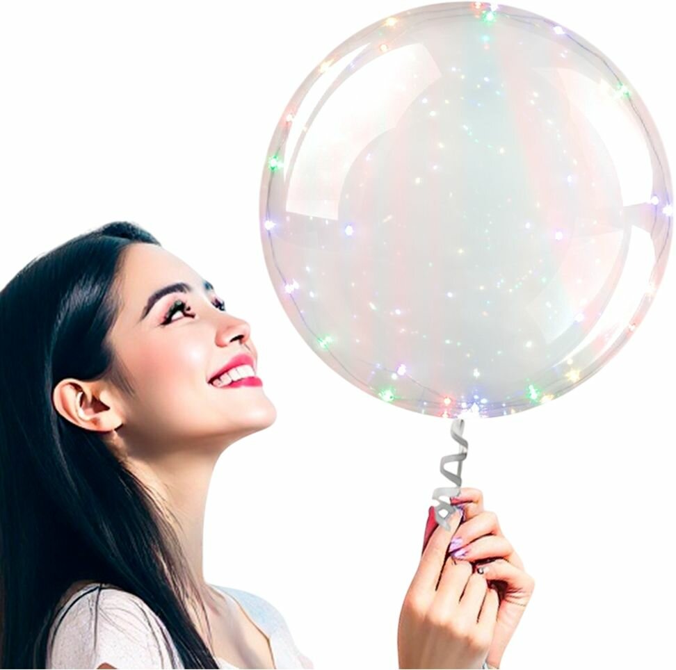 Воздушный полимерный светящийся шар 20" на палочке, надувной прозрачный воздушный шарик 50 см с гирляндой внутри, микс