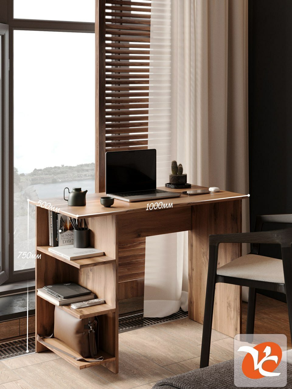 Письменный стол Мебельная фабрика Volodin&Co, КС-21, ЛДСП, 100х50x75, с полками