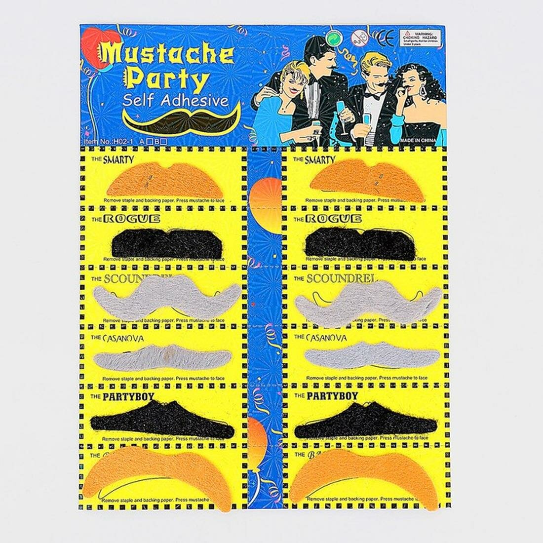 Карнавальные усы ЛАС играс "Разные", искусственный волос, набор 12 шт.