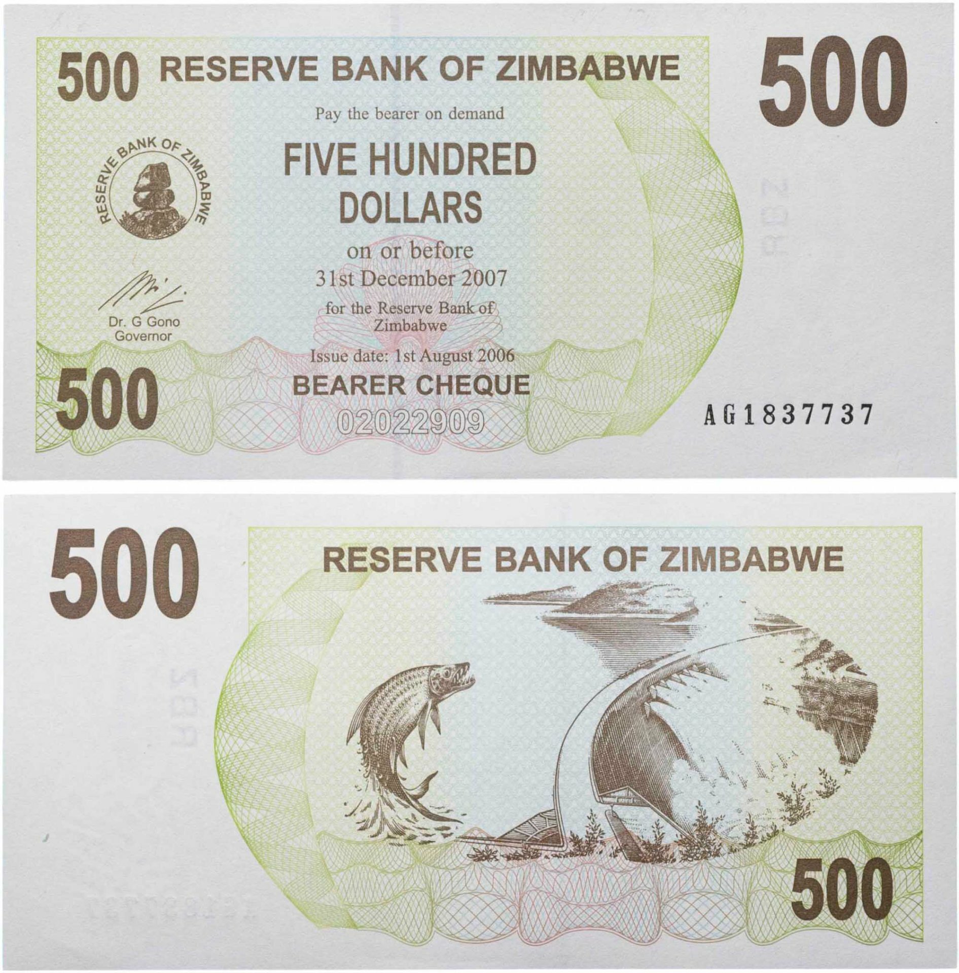 Зимбабве 500 долларов 2006 2007