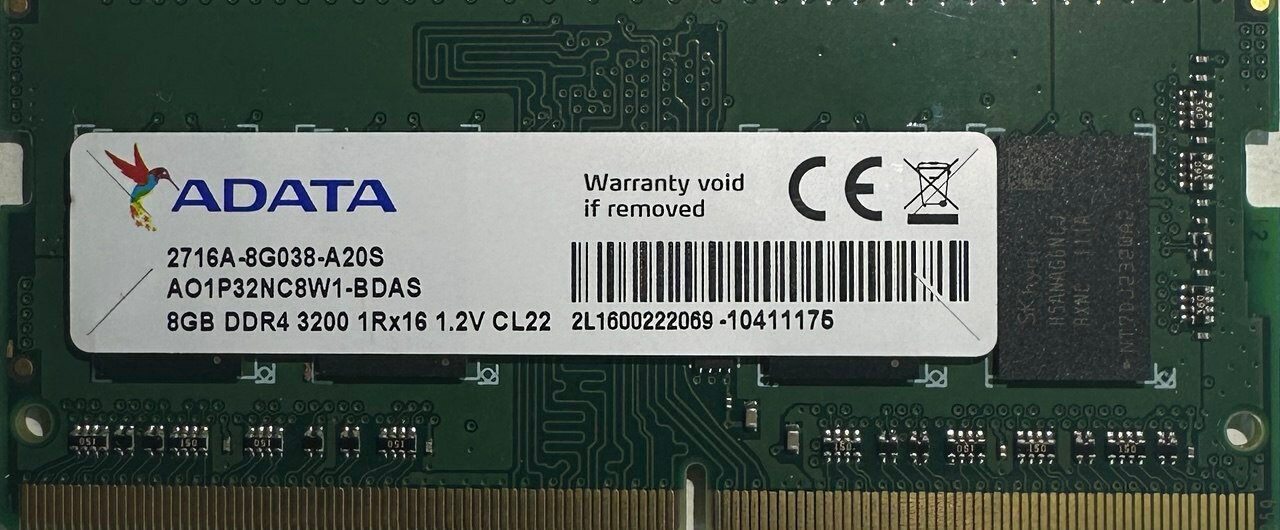 Оперативная память для ноутбука ADATA 8GB DDR4 3200MHz SODIMM (AO1P32NC8W1) 1x8 Gb