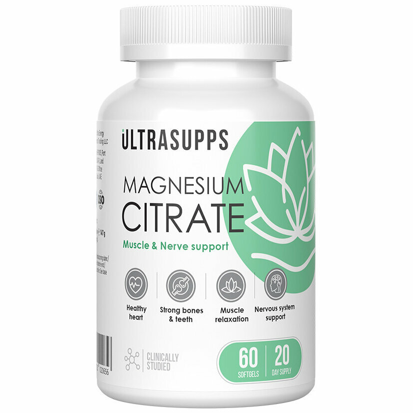UltraSupps Magnesium Citrate - 60 гел. капсул, ---