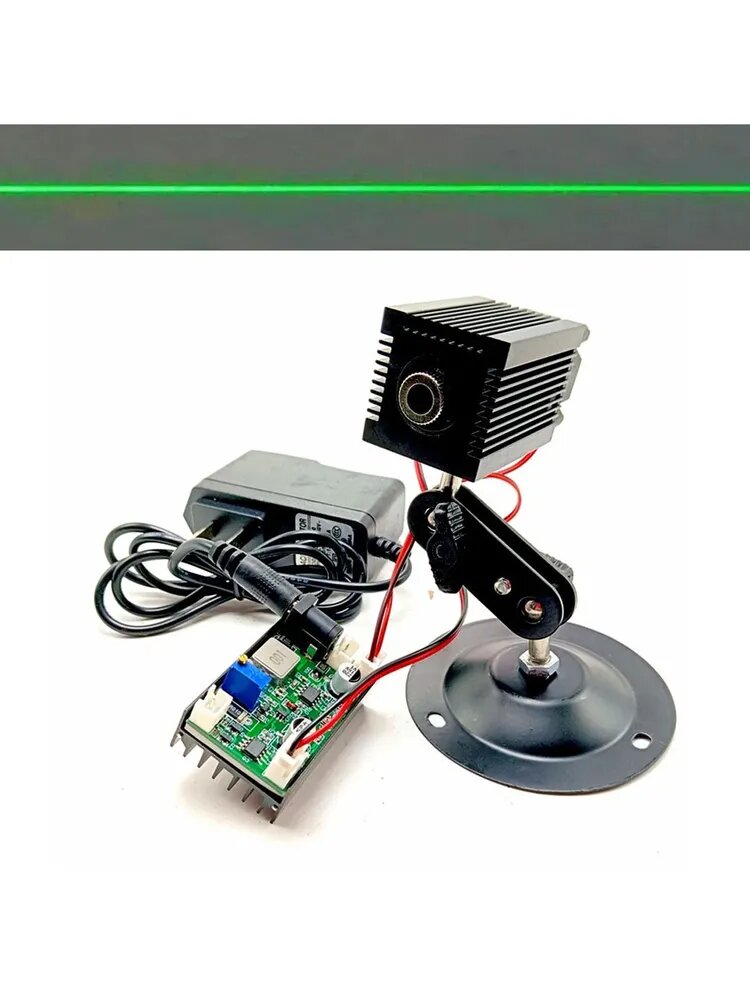 100 МВт 532 нм Зеленый линейный лазерный модуль Яркий видимый луч 12 В Драйвер TTL с держателем