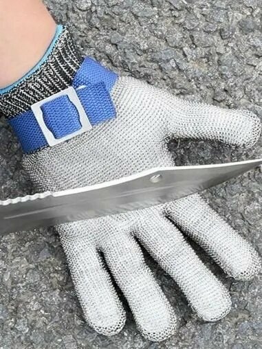 Перчатки защитные кольчужные для разделки мяса, рыбы, устриц антипорезные, нержавеющая сталь