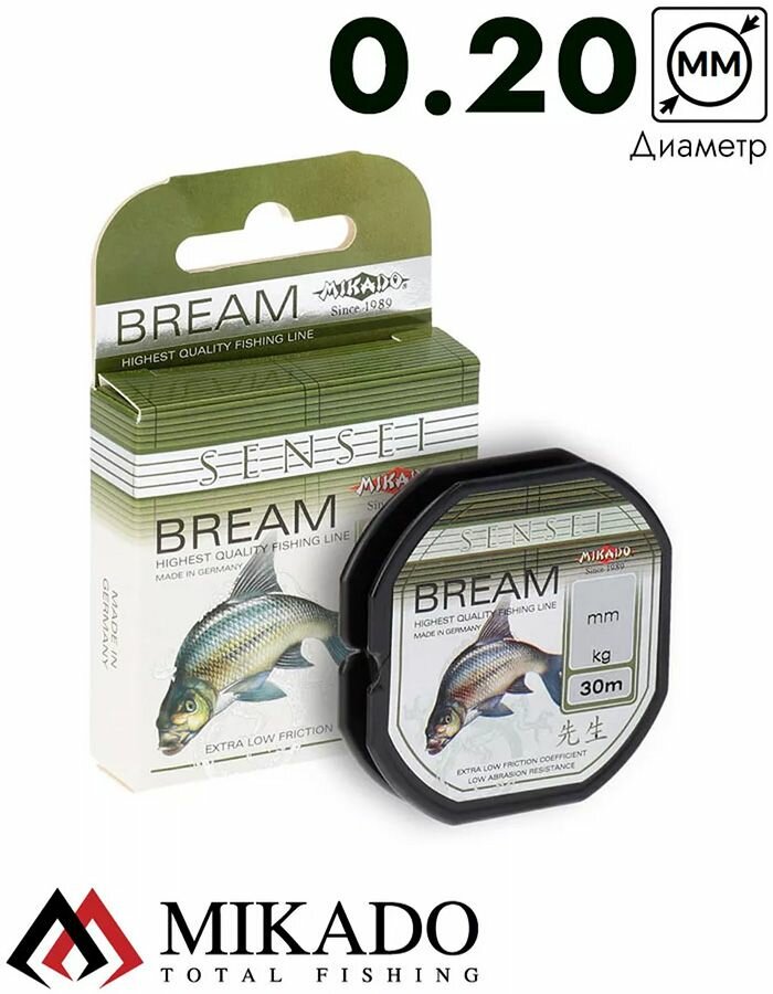 Леска мононить Mikado SENSEI BREAM 0,20 (30 м) - 5.90 кг.