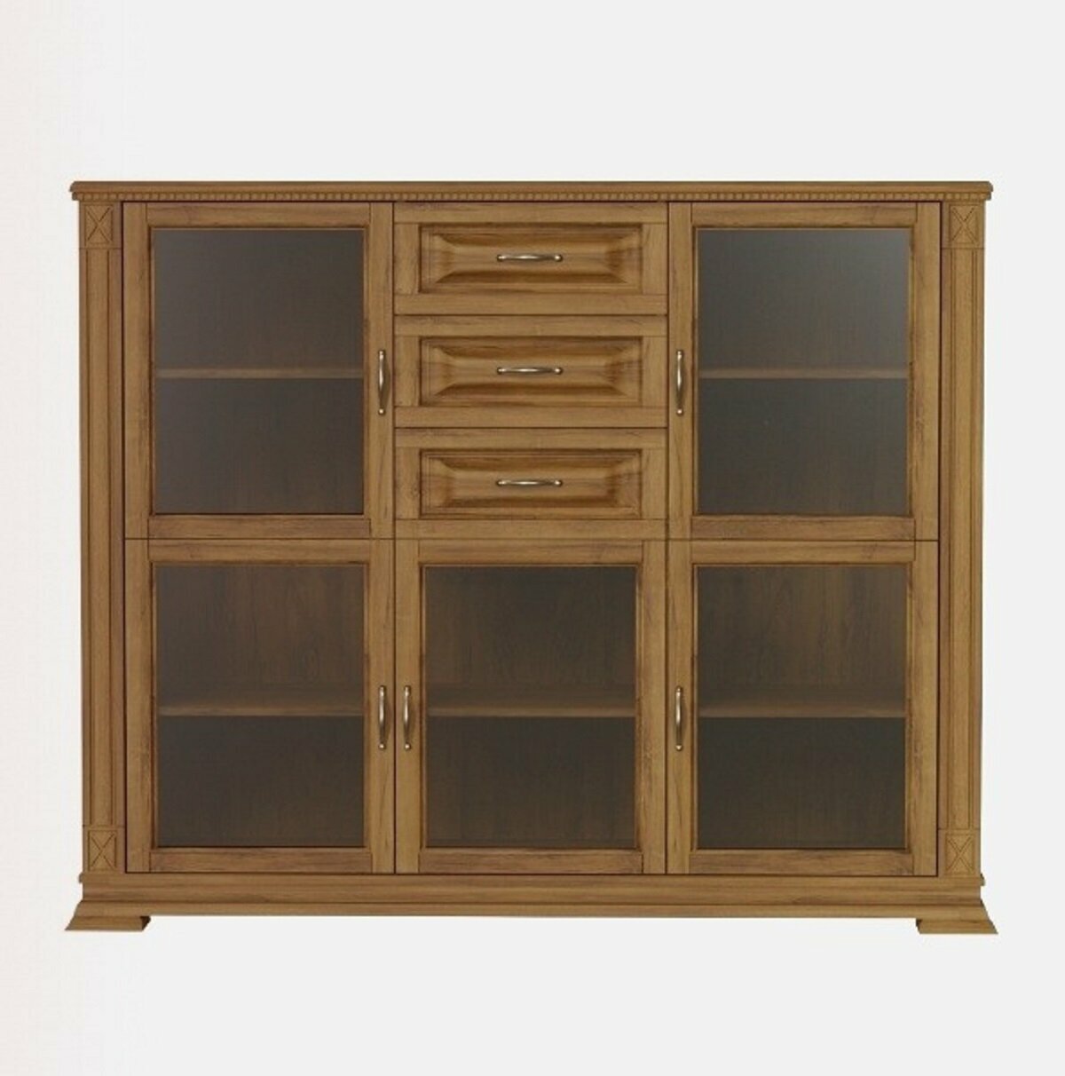 Комод-витрина из массива сосны Верди PREMIUM 216, 150x45x120 клас. орех 2