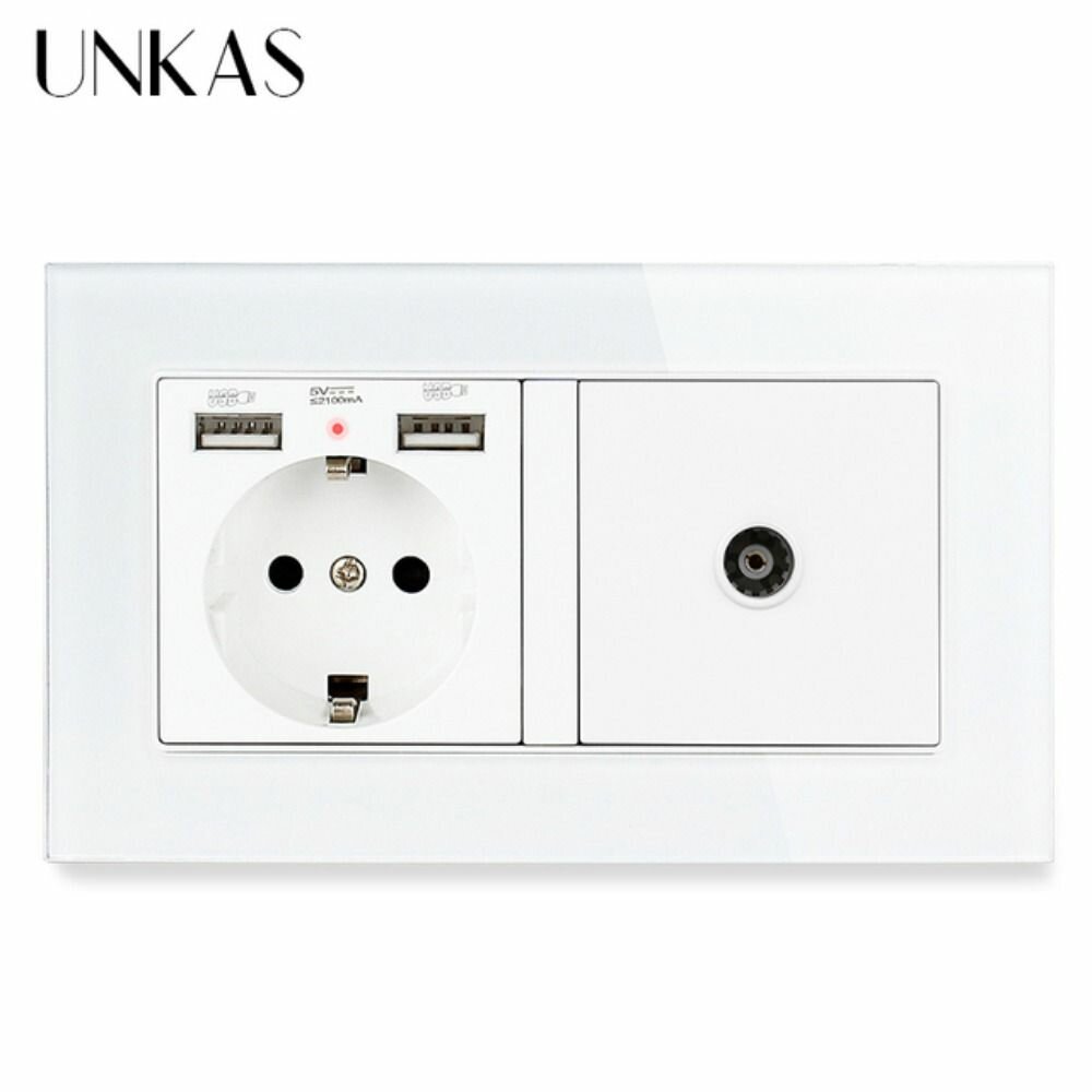 Хрустальная розетка из закаленного стекла с двойным USB + RJ45 Интернет-разъем + телевизионный порт Розетка