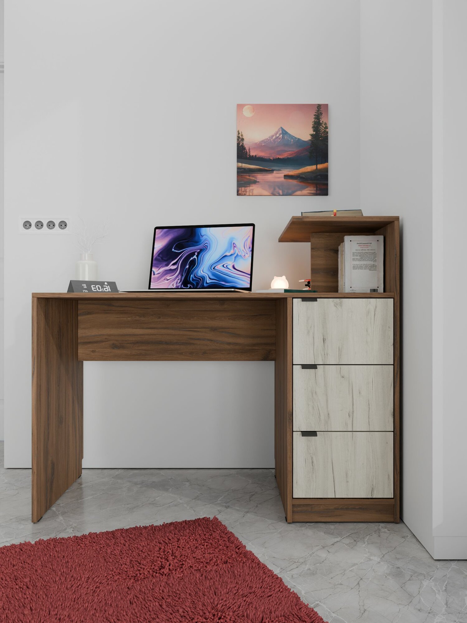 Изумлит Стол письменный с тумбой справа Практик 120х75х60.4 см, дуб крафт табачный - дуб крафт белый