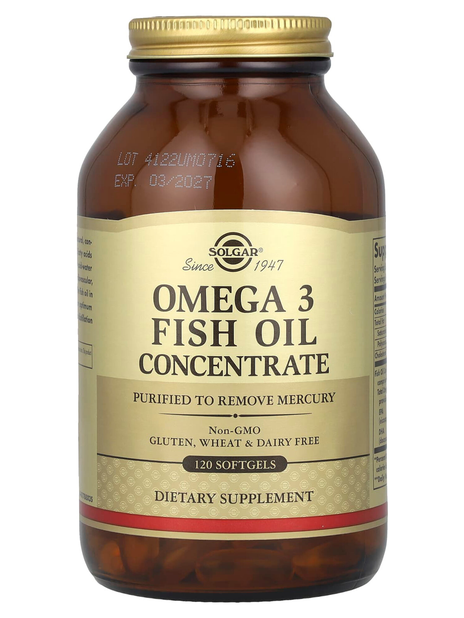 Solgar Omega-3 Fish Oil Concentrate, Омега-3 рыбий жир концентрат 120 гел. капсул